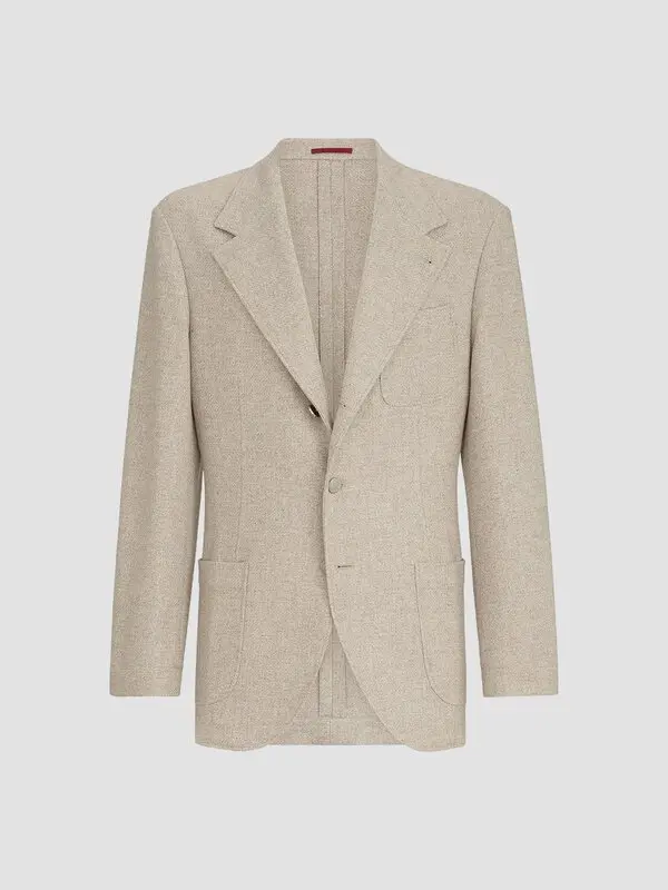 Brunello Cucinelli Cashmere Panama Deconstructed Blazer With Patch Pockets - Sand