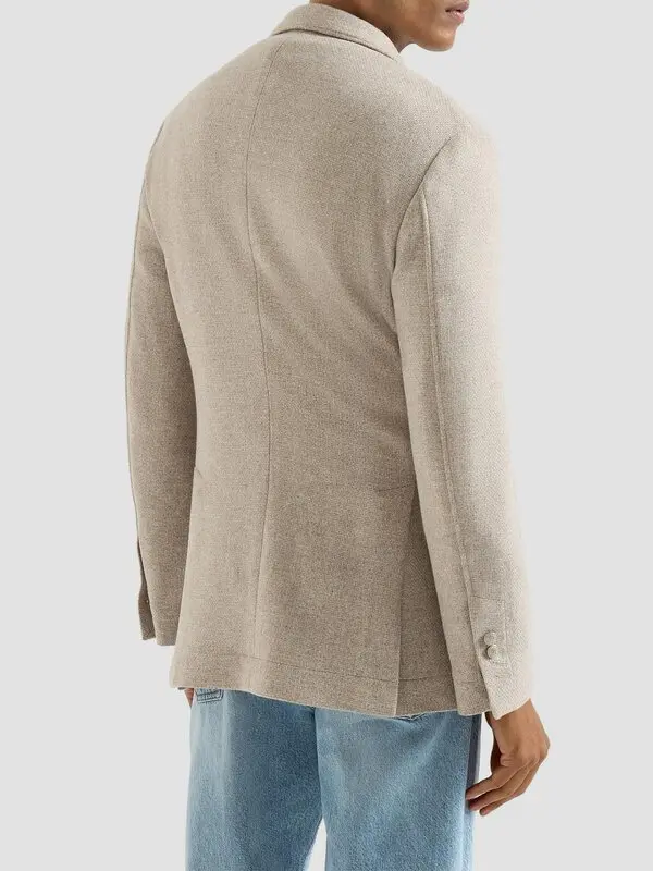Brunello Cucinelli Cashmere Panama Deconstructed Blazer With Patch Pockets - Sand