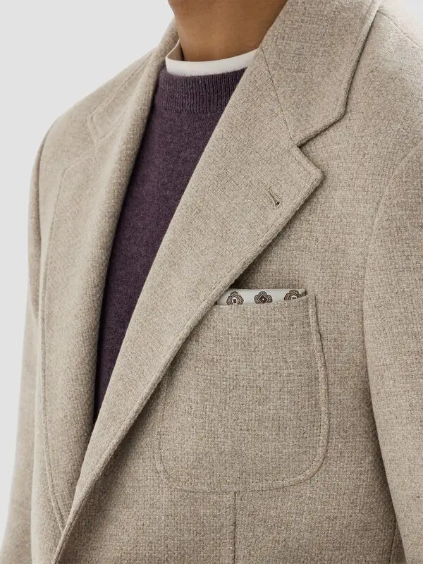 Brunello Cucinelli Cashmere Panama Deconstructed Blazer With Patch Pockets - Sand