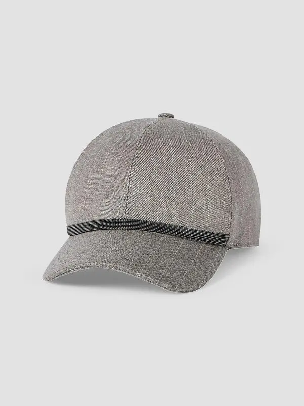 Brunello Cucinelli Sparkling Virgin Wool Pinstripe Baseball Cap With Shiny Band - Silver