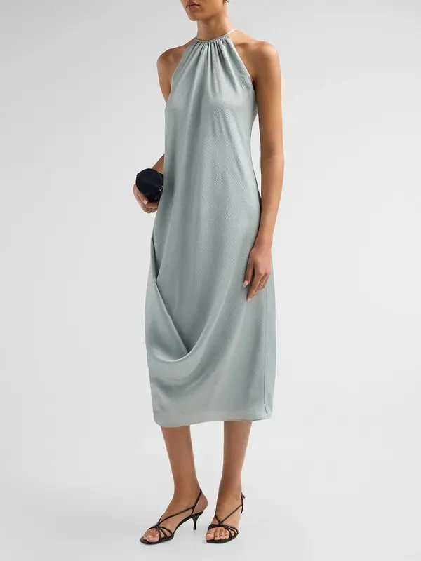 Amsale Halterneck Draped Midi Dress