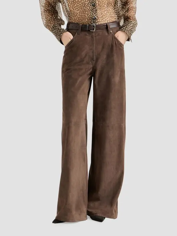 Brunello Cucinelli Suede Baggy Trousers With Monili - Rust Brown