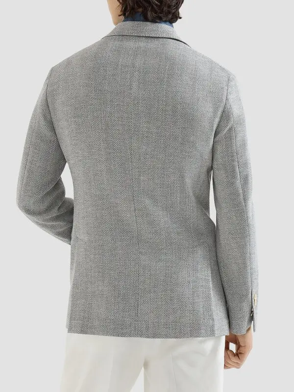 Brunello Cucinelli Wool, Alpaca And Silk Chevron Deconstructed Blazer