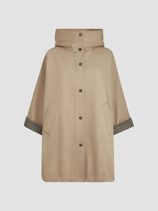 Brunello Cucinelli Cotton And Linen Twill Hooded Outerwear Jacket With Monili - Camel