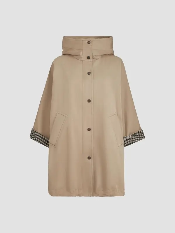 Brunello Cucinelli Cotton And Linen Twill Hooded Outerwear Jacket With Monili - Camel