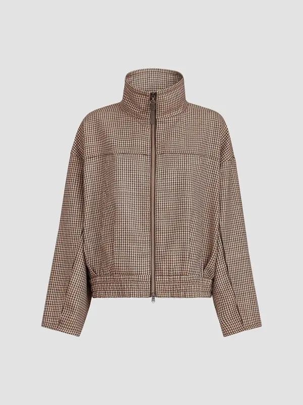 Brunello Cucinelli Sparkling Virgin Wool Houndstooth Outerwear Jacket