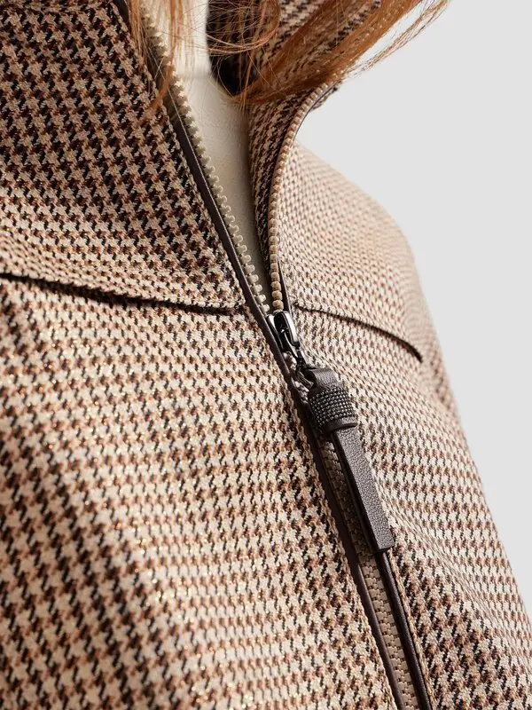 Brunello Cucinelli Sparkling Virgin Wool Houndstooth Outerwear Jacket