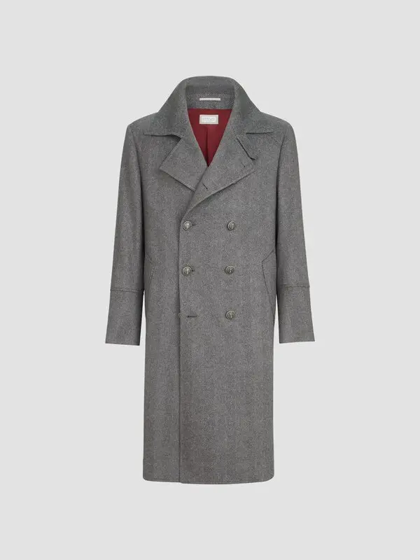 Brunello Cucinelli Cashmere Chevron Flannel One-and-a Half Breasted Coat