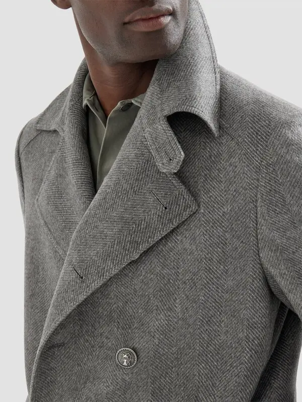 Brunello Cucinelli Cashmere Chevron Flannel One-and-a Half Breasted Coat