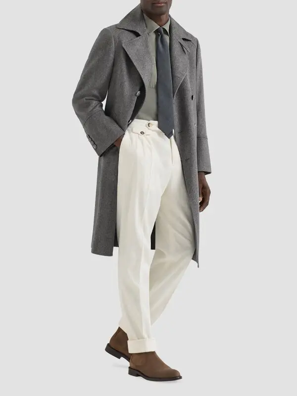 Brunello Cucinelli Cashmere Chevron Flannel One-and-a Half Breasted Coat