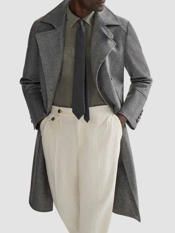 Brunello Cucinelli Cashmere Chevron Flannel One-and-a Half Breasted Coat