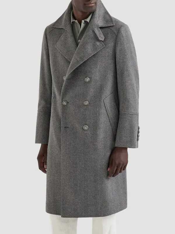 Brunello Cucinelli Cashmere Chevron Flannel One-and-a Half Breasted Coat