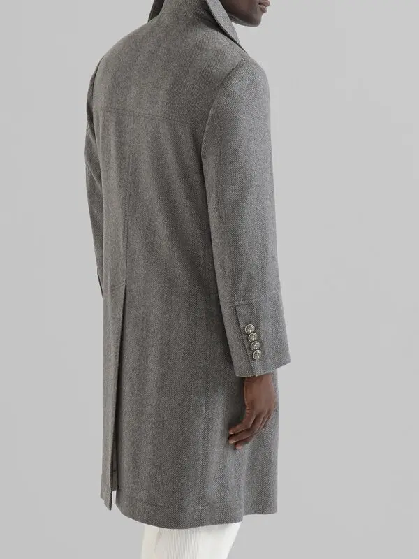 Brunello Cucinelli Cashmere Chevron Flannel One-and-a Half Breasted Coat