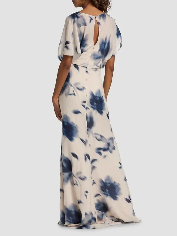 Amsale Blurred Floral Draped A-line Gown