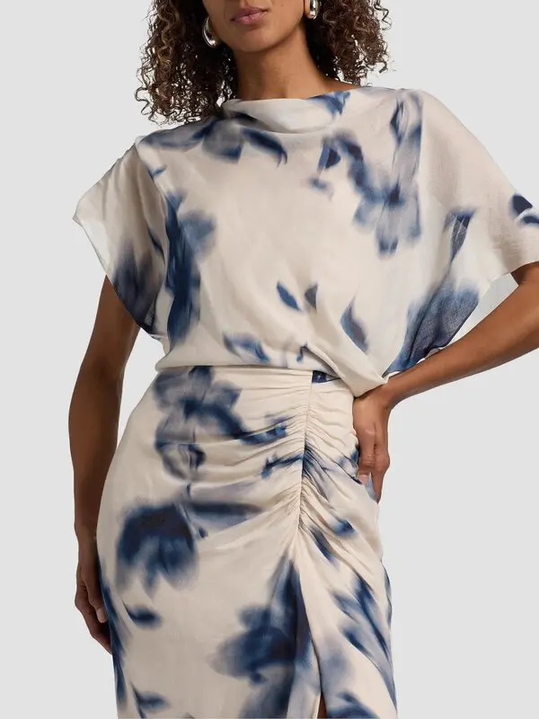 Amsale Blurred Floral Draped A-line Gown