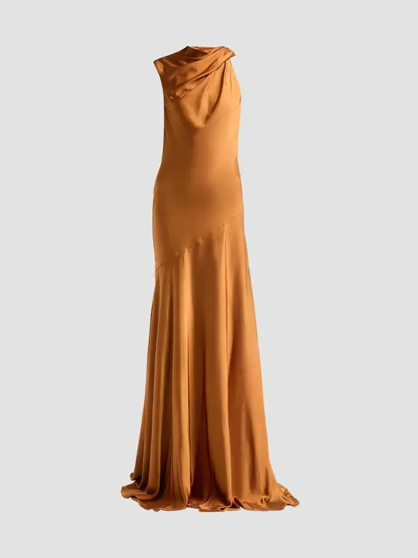 Amsale Liquid Satin Draped Gown