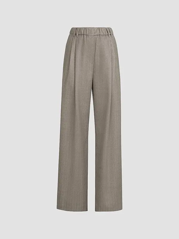 Brunello Cucinelli Sparkling Virgin Wool Pinstripe Wide Leg Pants With Monili