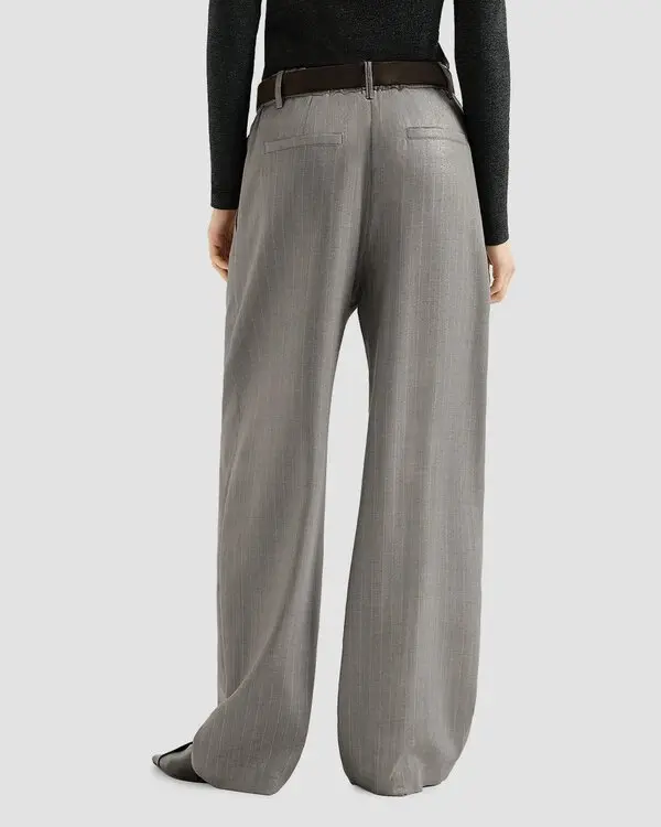 Brunello Cucinelli Sparkling Virgin Wool Pinstripe Wide Leg Pants With Monili