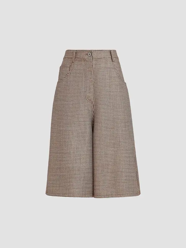 Brunello Cucinelli Sparkling Virgin Wool Houndstooth Long Bermuda Shorts With Monili