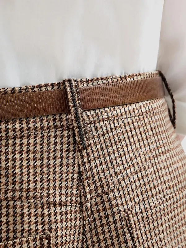 Brunello Cucinelli Sparkling Virgin Wool Houndstooth Long Bermuda Shorts With Monili