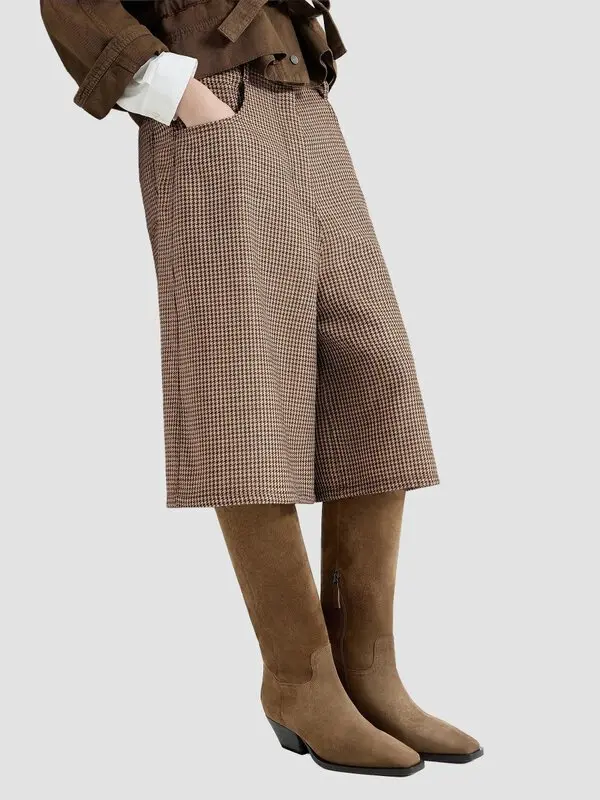 Brunello Cucinelli Sparkling Virgin Wool Houndstooth Long Bermuda Shorts With Monili