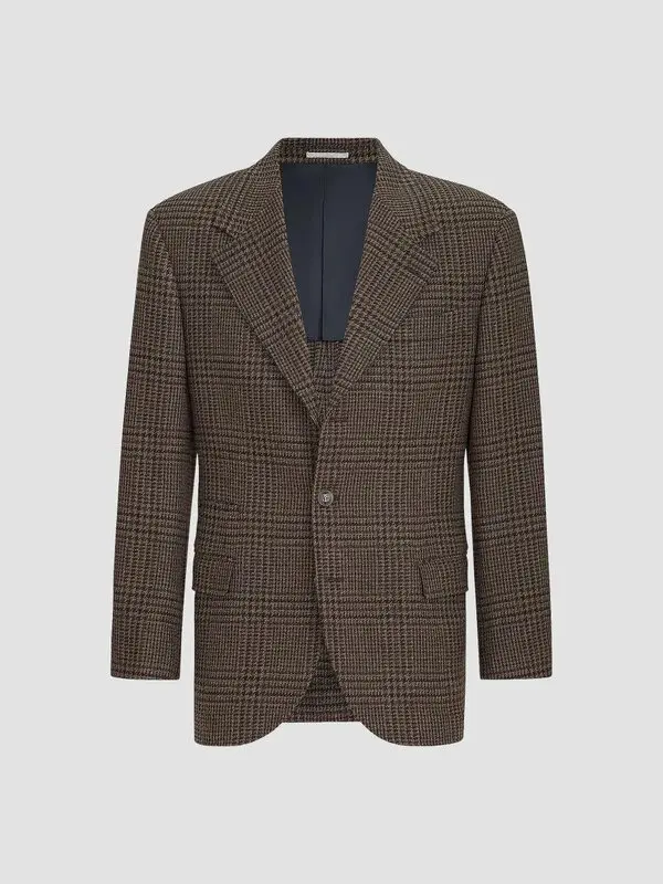 Brunello Cucinelli Cashmere Prince Of Wales Tailor Blazer - Chestnut
