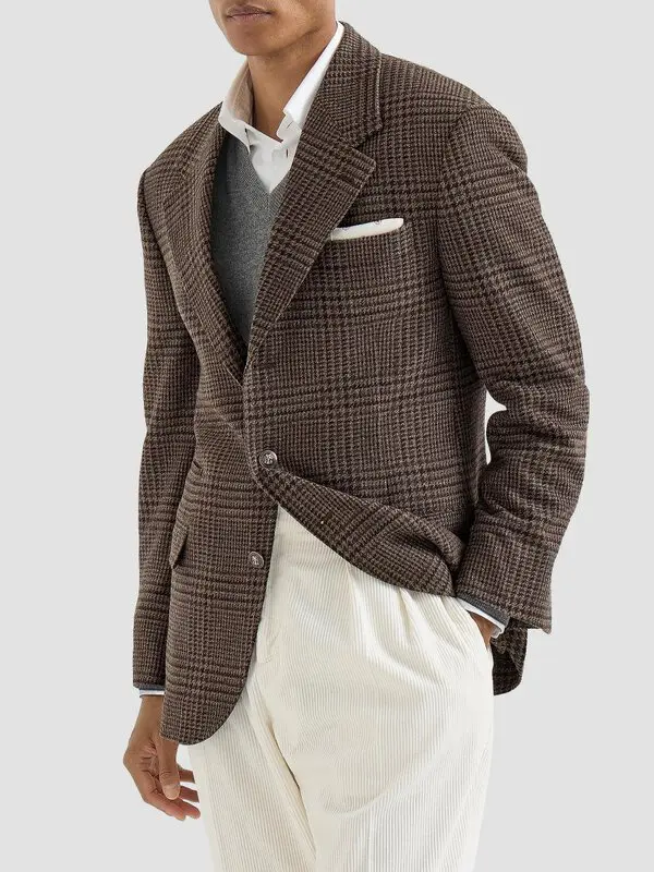 Brunello Cucinelli Cashmere Prince Of Wales Tailor Blazer - Chestnut