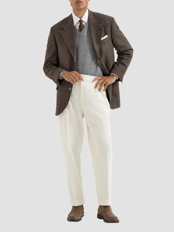 Brunello Cucinelli Cashmere Prince Of Wales Tailor Blazer - Chestnut