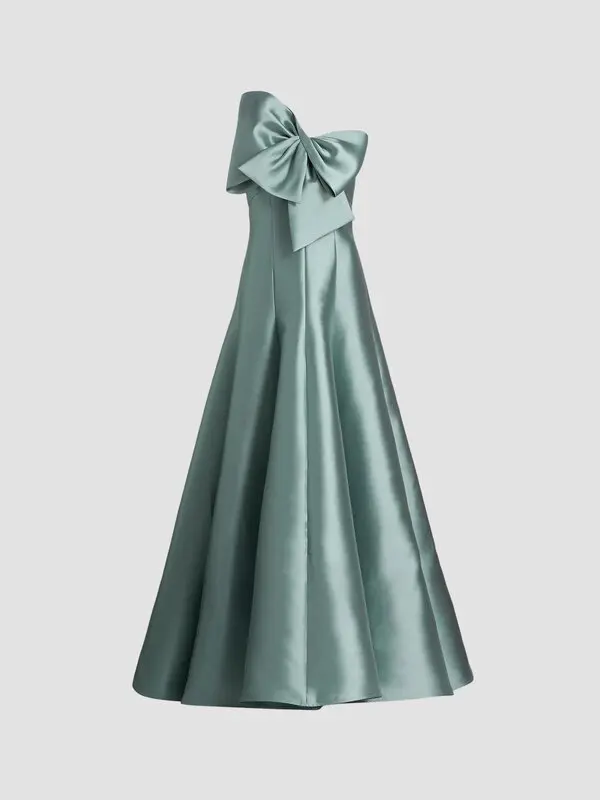 Amsale Satin One-shoulder Bow Gown