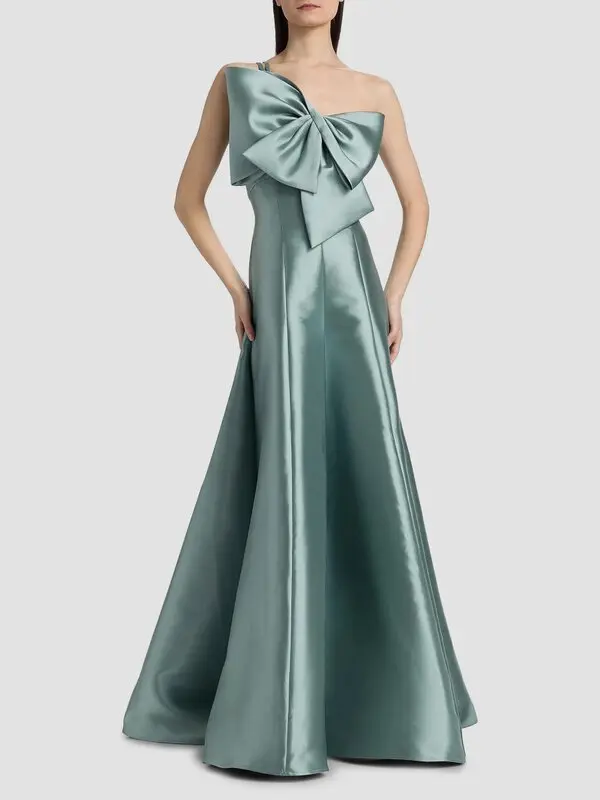 Amsale Satin One-shoulder Bow Gown