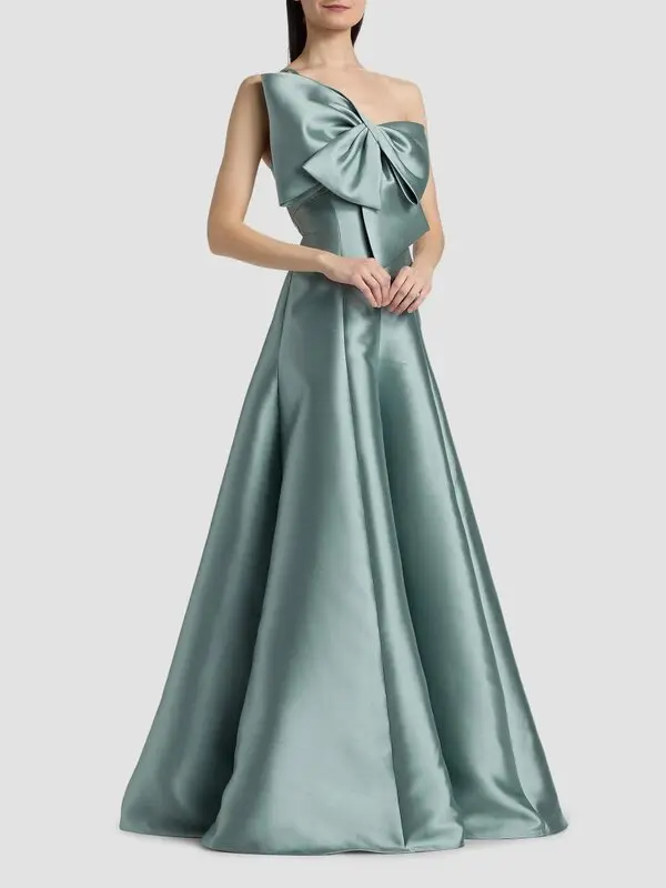 Amsale Satin One-shoulder Bow Gown