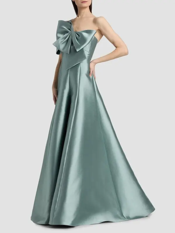 Amsale Satin One-shoulder Bow Gown