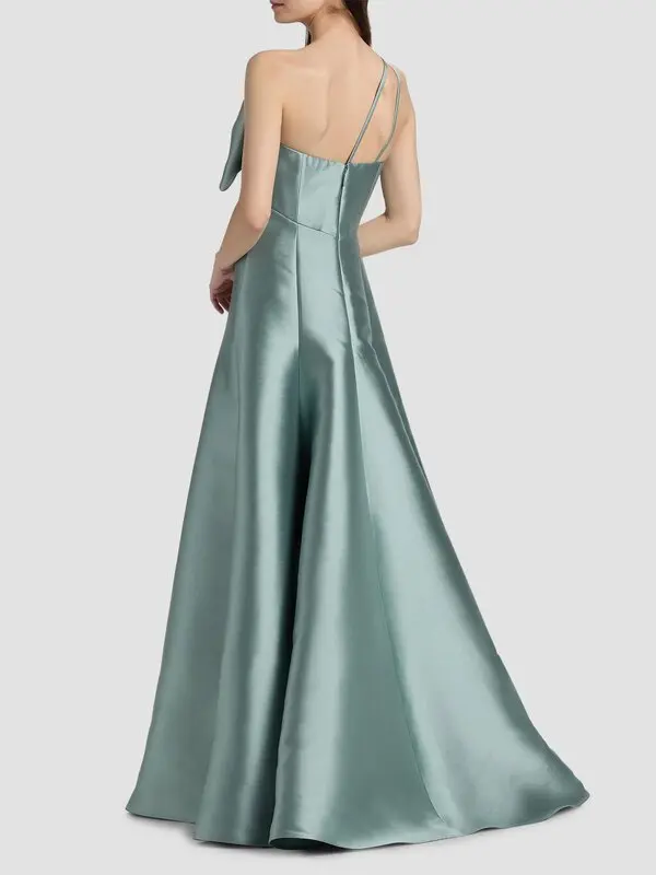 Amsale Satin One-shoulder Bow Gown