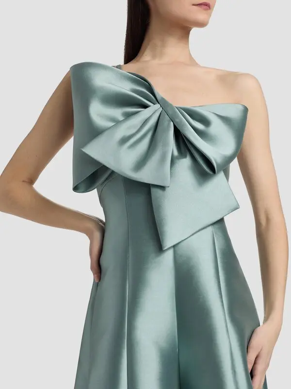 Amsale Satin One-shoulder Bow Gown