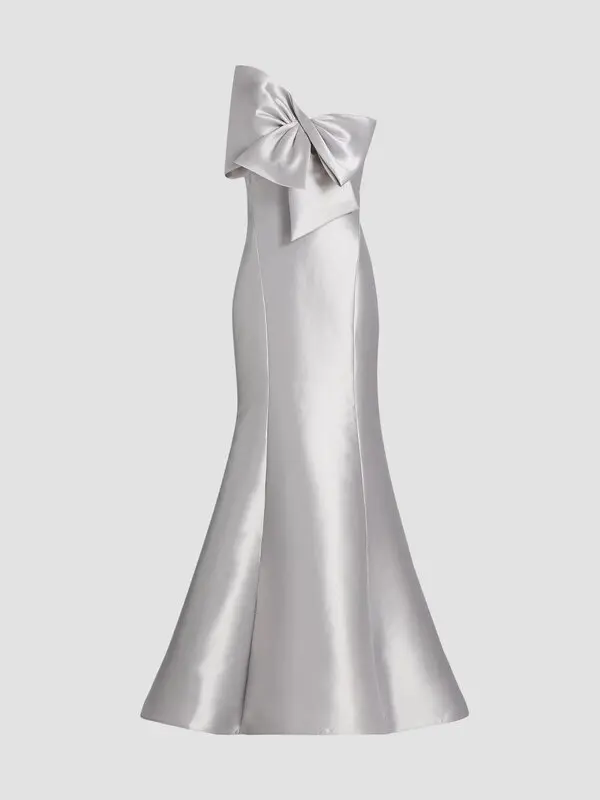 Amsale Metallic Satin Bow Mermaid Gown - Platinum