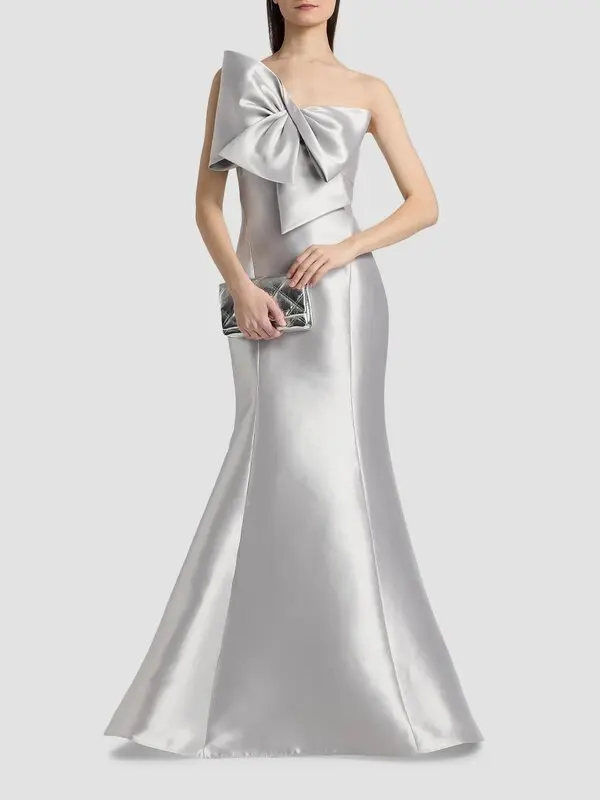 Amsale Metallic Satin Bow Mermaid Gown
