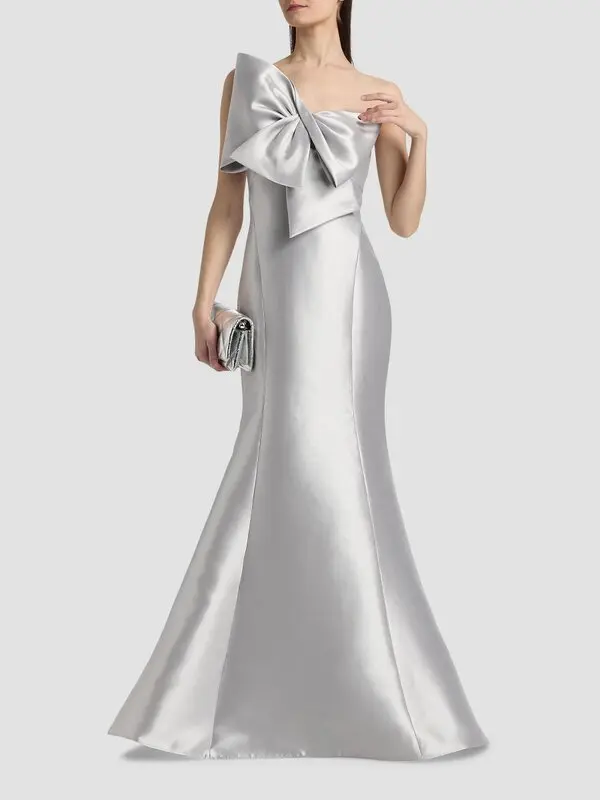 Amsale Metallic Satin Bow Mermaid Gown