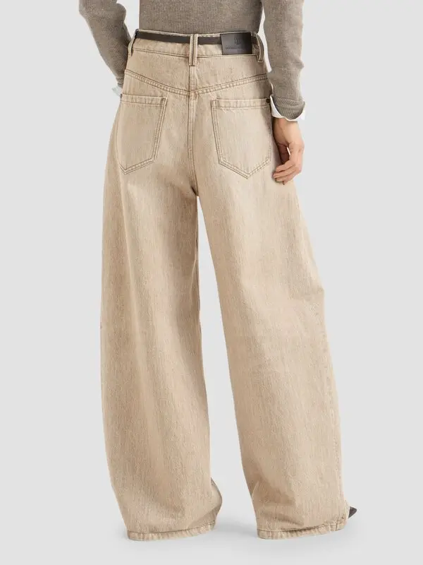 Brunello Cucinelli Authentic Denim Wide Jeans With Monili - Sand