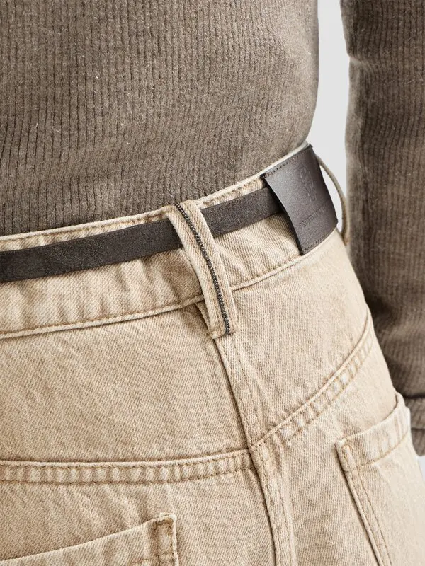Brunello Cucinelli Authentic Denim Wide Jeans With Monili - Sand