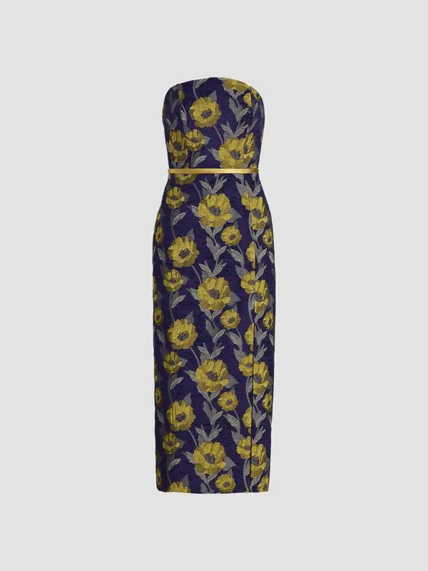 Amsale Floral-jacquard Strapless Maxi Dress