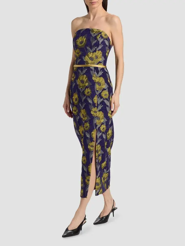 Amsale Floral-jacquard Strapless Maxi Dress