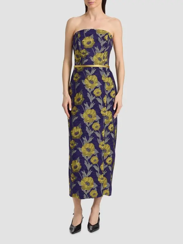 Amsale Floral-jacquard Strapless Maxi Dress