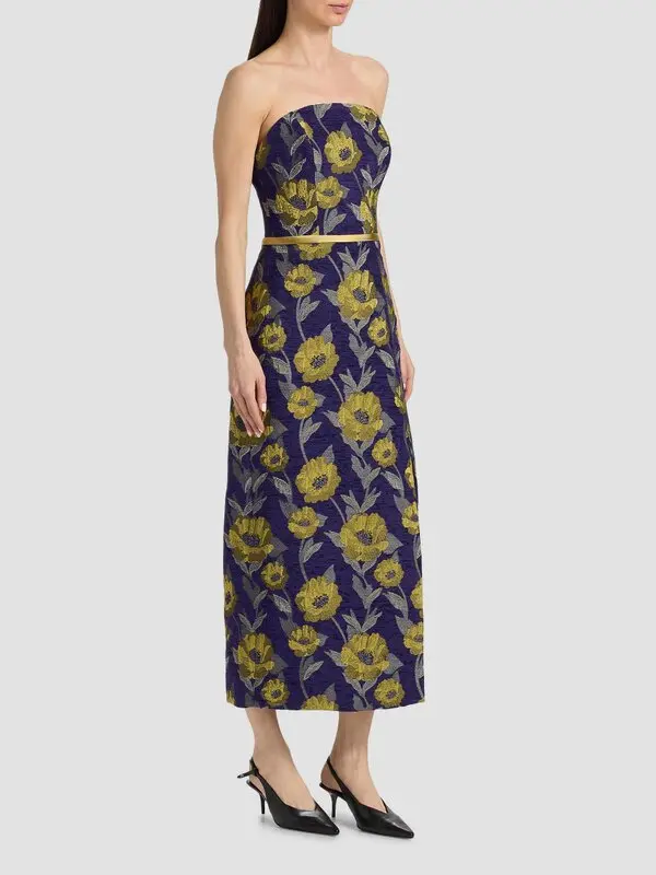 Amsale Floral-jacquard Strapless Maxi Dress