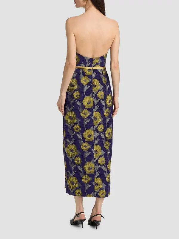 Amsale Floral-jacquard Strapless Maxi Dress