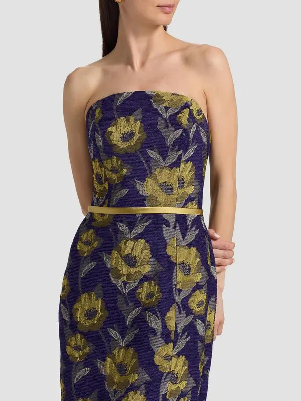 Amsale Floral-jacquard Strapless Maxi Dress