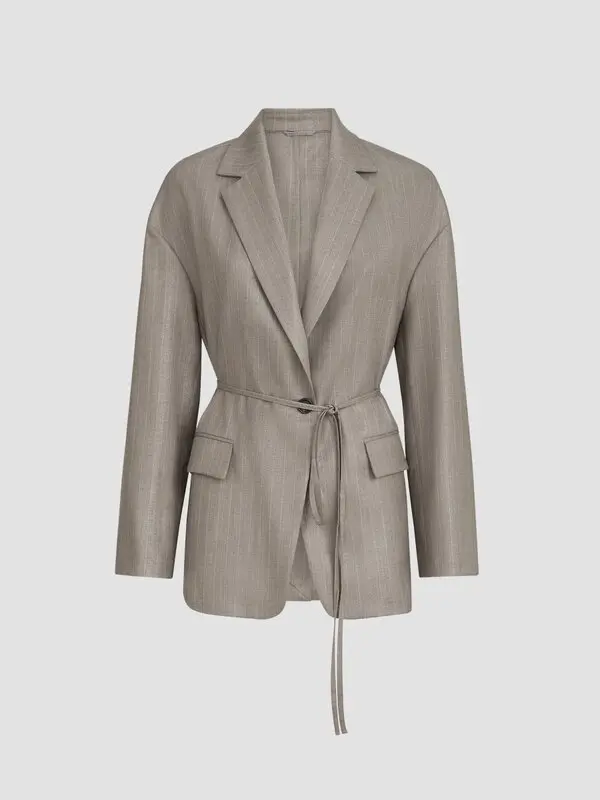 Brunello Cucinelli Sparkling Virgin Wool Pinstripe Blazer With Monili - Silver