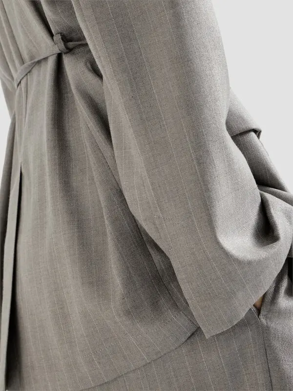 Brunello Cucinelli Sparkling Virgin Wool Pinstripe Blazer With Monili - Silver