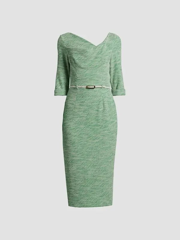 Black Halo Jackie Knit Three-quarter-length Sleeve Belted Midi-dress - Prestigious Pine