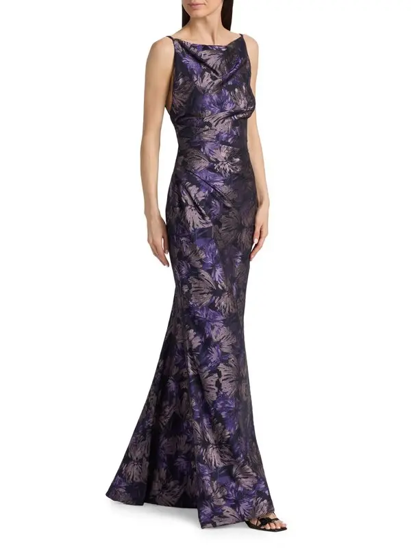 Amsale Floral Pleated Sleeveless Gown