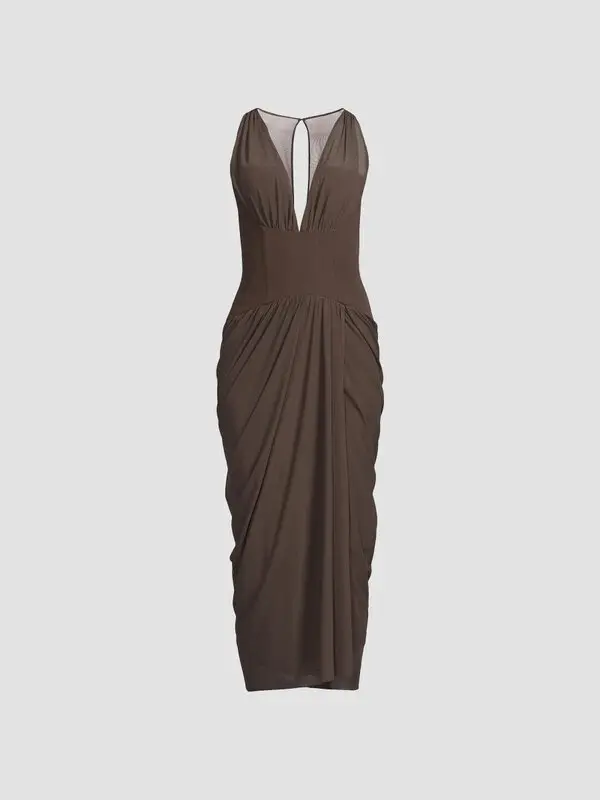 Black Halo Elara Mesh Midi-dress - Espresso